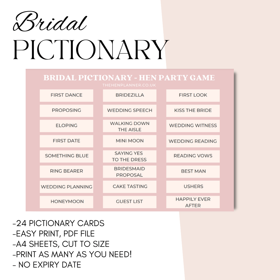 Bridal Party Pictionary Game - Printable Download – The Hen Planner