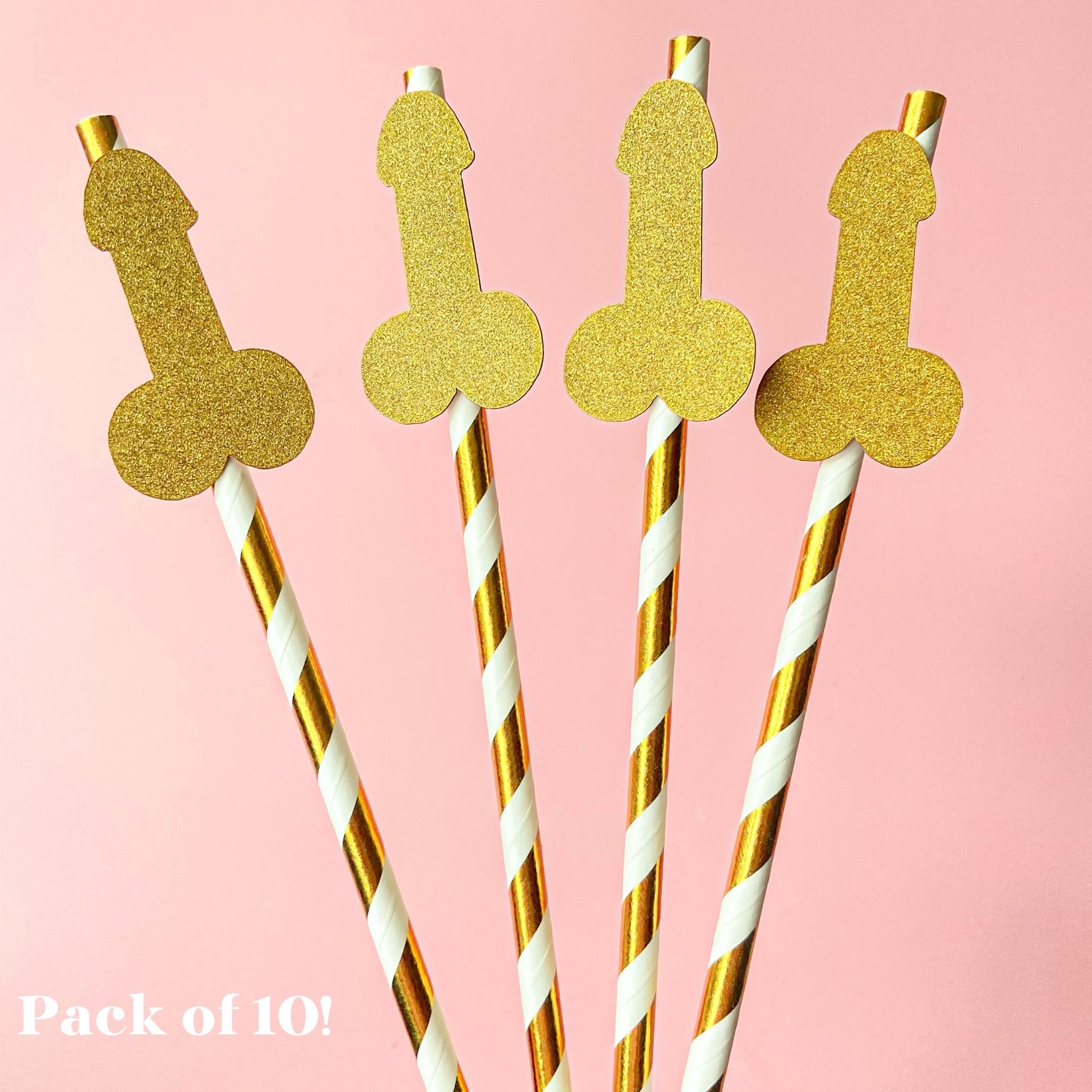 Willy Straws (Pack of 10) Paper Gold & White Hen Do Penis Straws – The ...